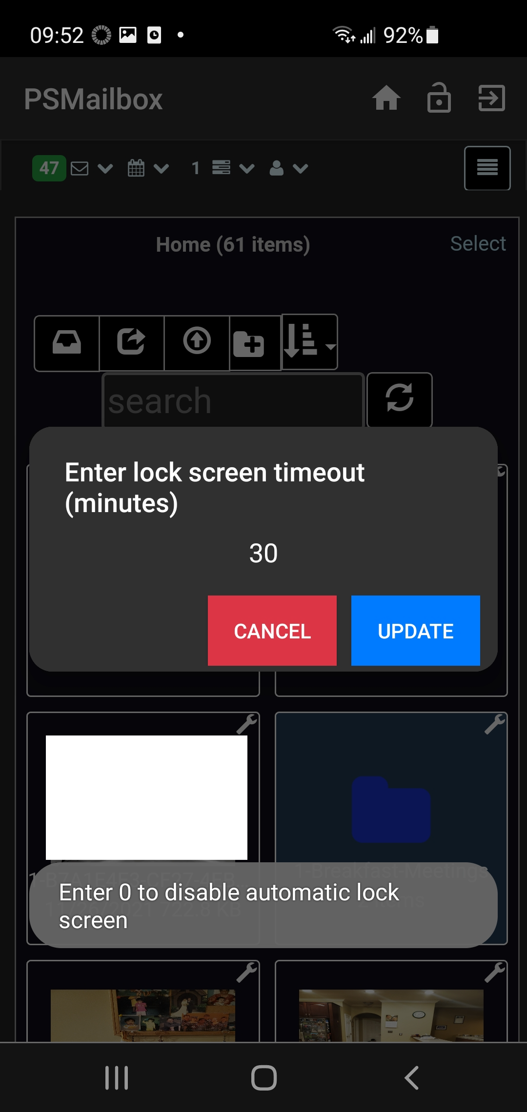 PSMailbox app lock screen – PSMail.net support pages