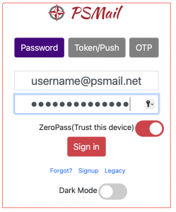 ZeroPass – Browser Login – PSMail.net support pages